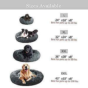 MFOX Calming Dog Bed (L/XL/XXL/XXXL) for Medium and Large Dogs Comfortable Pet Bed Faux Fur Donut Cuddler Up to 25/35/55/100lbs