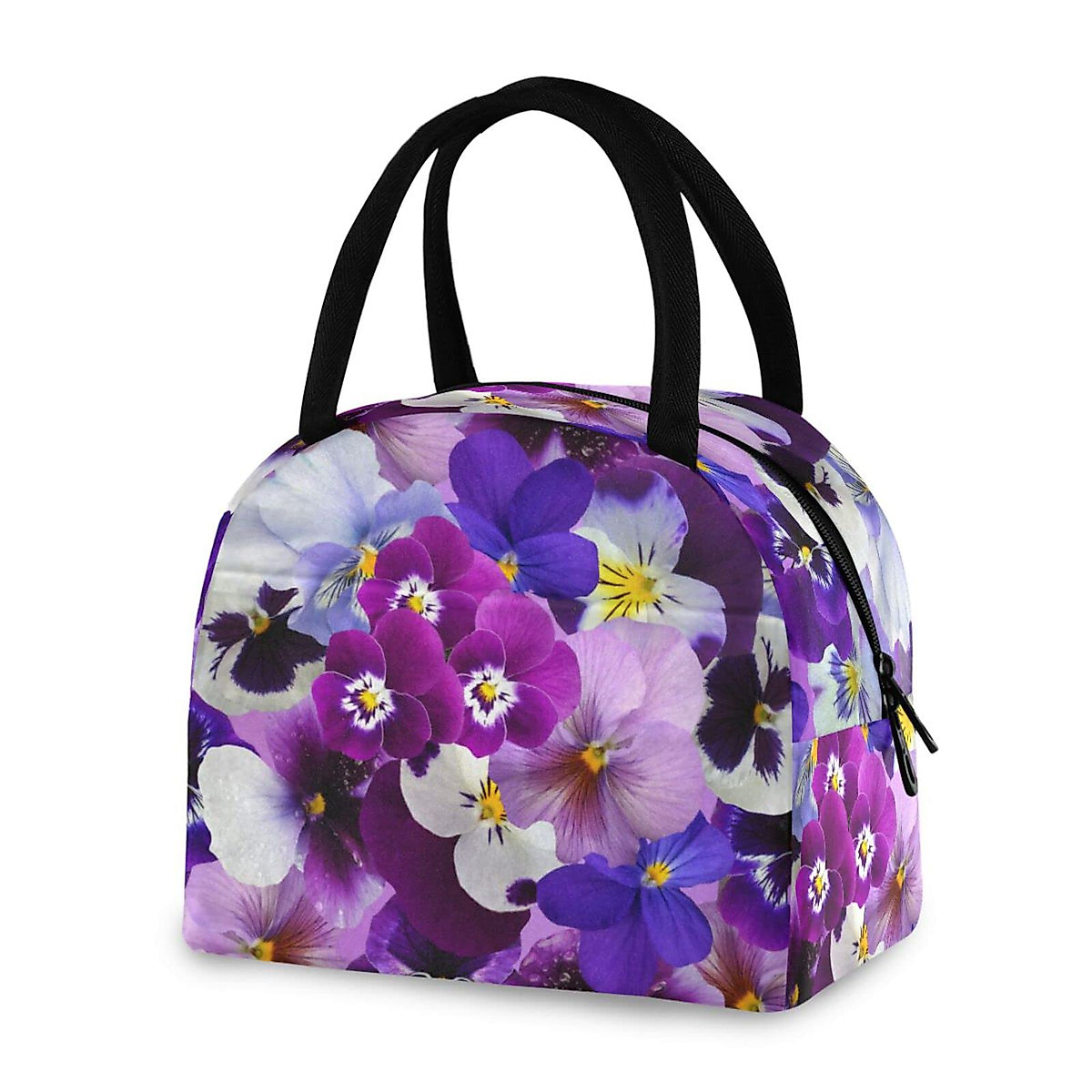 MCHIVER Lunch Bags for Women - Purple Pansy Flower Large Insulated Lunch box for Adult Lunch Tote for Work Reusable Cooler Bag Foldable Bag for Lunch
