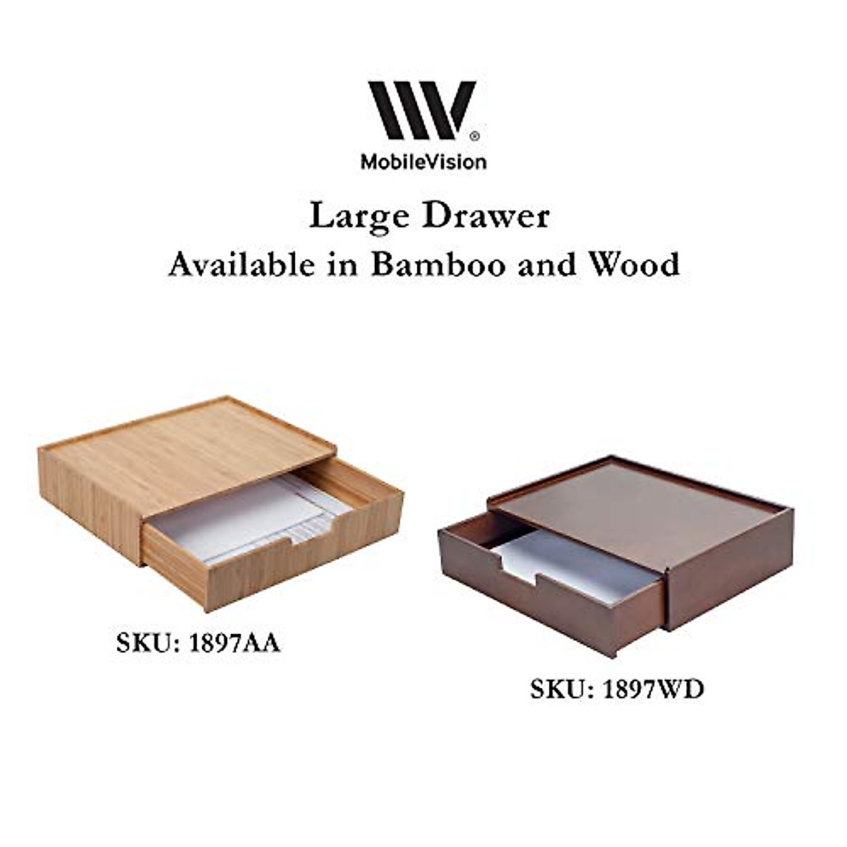 Bamboo Drawer Large, Monitor Stand & Stackable Storage Solution for Office Products pens, Pencils, Scissors, notepads, Business Cards and More
