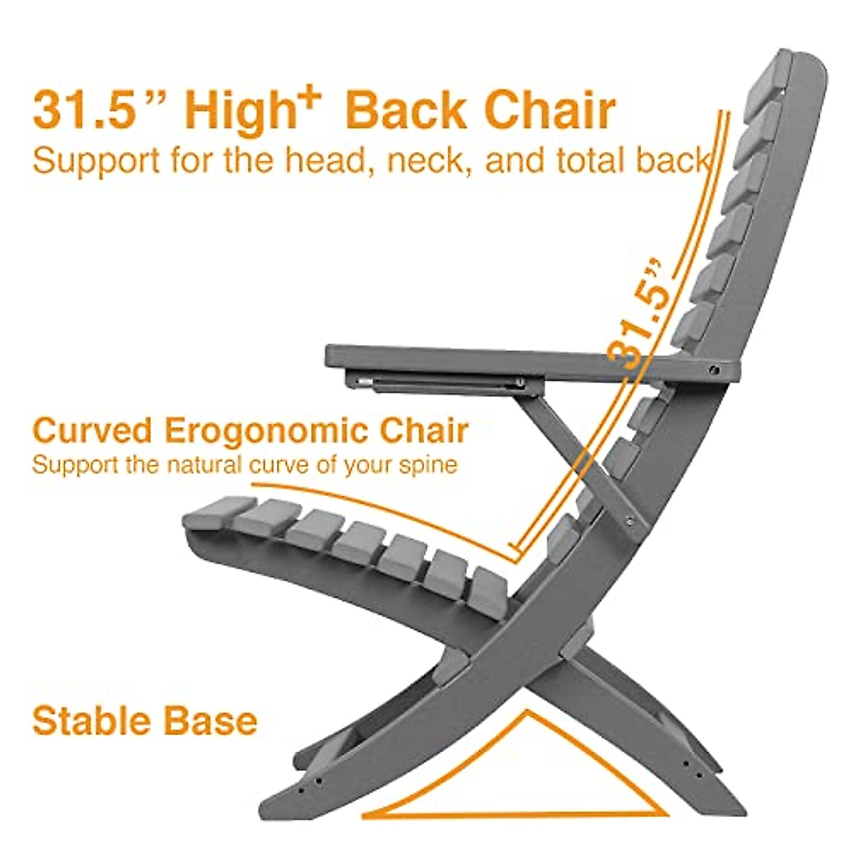 DAILYLIFE Patio Chairs, Resin Outdoor Chairs Free Installation with Retractable Armrest, 300lbs Capacity Weather Resistant Plastic Composite Chairs for Deck Garden Backyard Lawn Pool Beach, Slate Gray