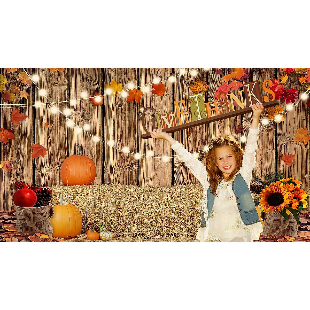 YYNXSY Fall Thanksgiving Photo Backdrop Autumn Retro Board Backdrops Wooden Fence Haystack Pumpkin Photo Background Thanksgiving Party Decorations Studio Photography Props 7X5FT YY-2516