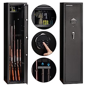 Towallmark Gun Safe for Rifle, Upgraded Quick Access 5-6 Gun Large Rifle Gun Security Cabinet for Rifle Shotgun Firearms with/without Optics with Pistol Lock Box, Removable Storage Shelf