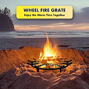 Round Fire Pit Grate 32 x 32 x 4.5 Inches, Heavy Duty Wagon Wheel Firewood Fireplace Grate, 6 + 2 Legs Spider Fire Pit Grill Grates, Fire Logs Stove Burning Rack for Inside Outdoor Campfire Bar