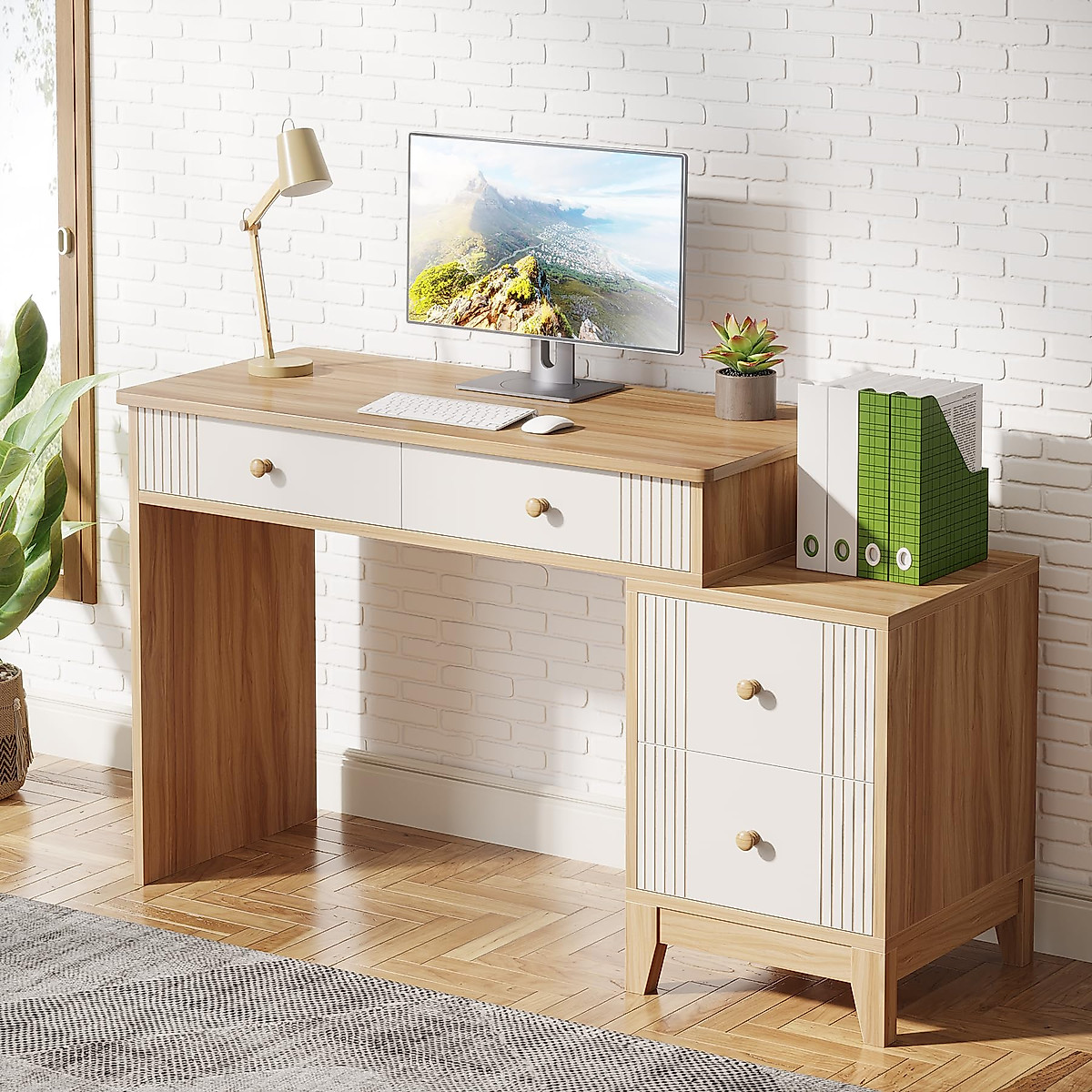 Tribesigns Computer Desk with 4 Drawers, 51-Inch Home Office Desks with Storage, Modern Wooden Executive Desk Study Writing Table Workstation for Small Space, Bedroom