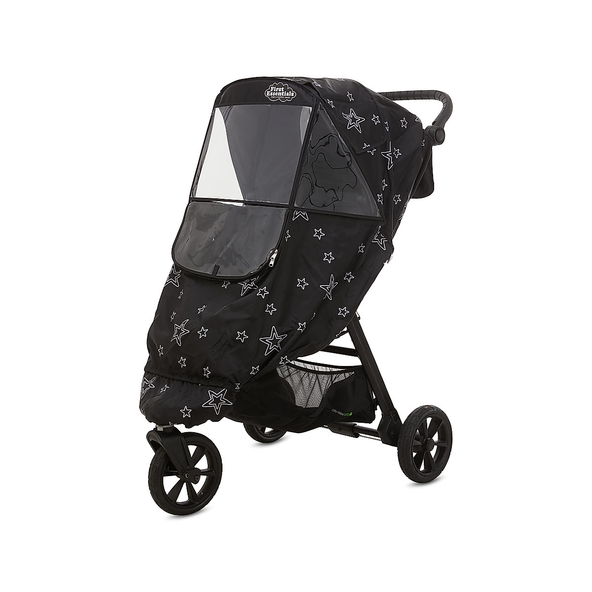 First Essentials Stroller Rain Cover Universal, Baby Travel Weather Shield, Windproof Waterproof, Protect from Dust Snow (Black)