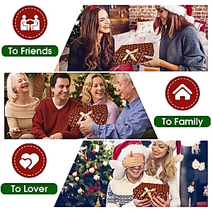 SWANGSA 12 Set Christmas Gift Box with Lids, 10.6''x8''x3'' Kraft Paper Gift Box, Christmas Tree Present Candy Cookie Boxes with Ribbon and 70pcs Adhesive Dots, for Holiday Party Favor Supplies