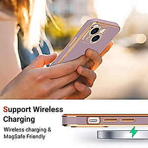 Teageo for iPhone 14 Plus Case for Women Girl Cute Love Heart Luxury Plating Soft Bling Back Cover Raised Full Camera Protection Bumper Silicone Shockproof Phone Case for iPhone 14 Plus, Lavender