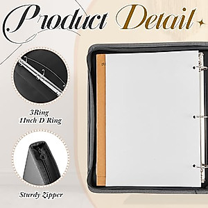 Cholemy 5 Pack 3 Ring Zippered Binder 1 in Portfolio Organizer for 9" x 12'' Documents Binder with Zipper Business Checkbook Binder for School Check Document Paper Notes, 200 Sheet Capacity (Black)