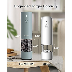 Upgraded Larger Capacity: Electric Salt and Pepper Grinder Set Rechargeable with LED lights, Stainless Steel Automatic Pepper and Salt Grinder Refillable with 6 Adjustable Coarseness