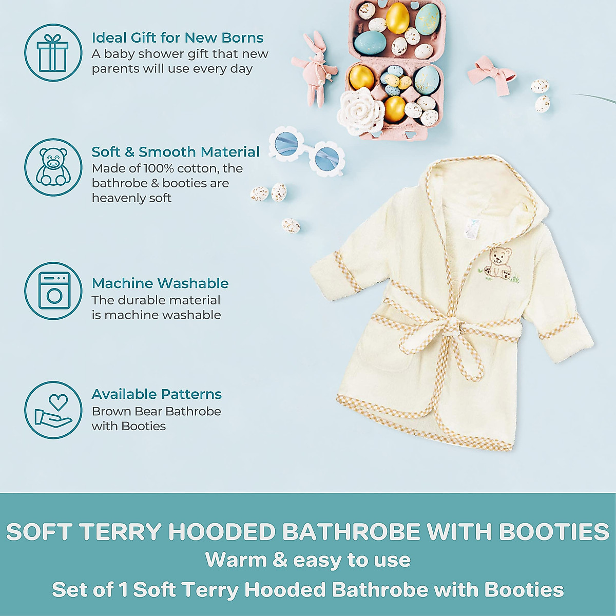 Spasilk 100% Cotton Hooded Terry Bathrobe with Booties — Baby Girl Gifts — Baby Boy Gifts — One Size — Shower Gift
