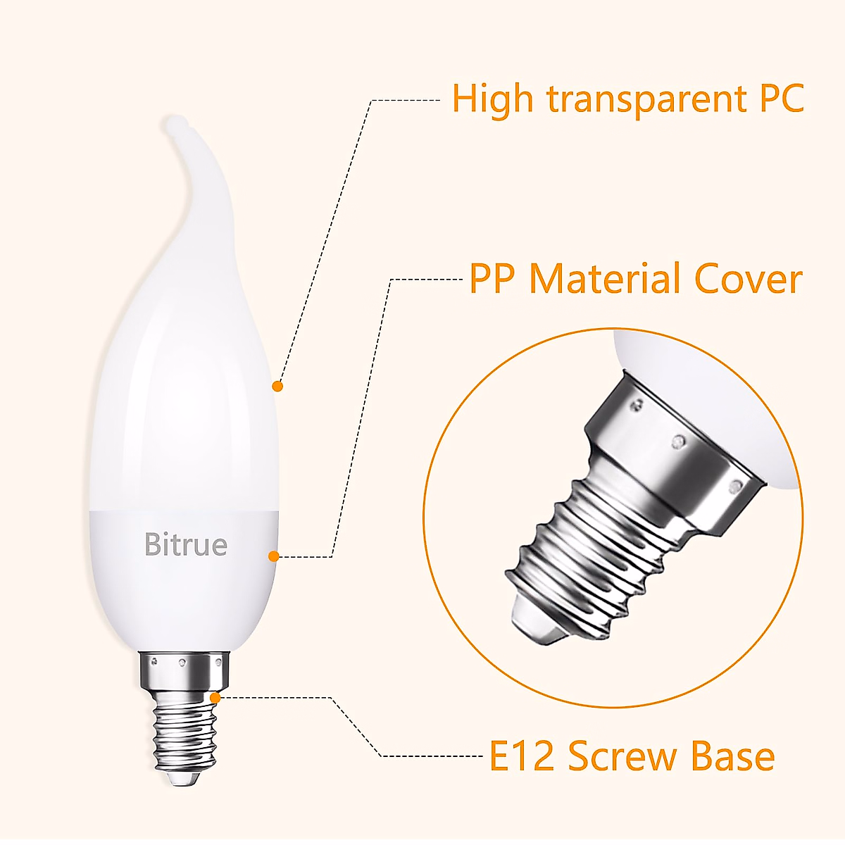 Bitrue LED Flame Light Bulbs, 3 Modes Flame Effect Light Bulbs, E12 Chandelier Base Candle Fire Light Bulb, Flickering Light Bulbs for/Home/Party Decor (E12-6 Pack)