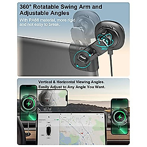 OQTIQ Wireless Car Mount Charger for Tesla Model 3 / Y Magnetic Phone Holder Fast Charging Cooling Fan Magnet Charger Compatible with Mag Safe Cases, for iPhone 14 13 12 Series (with QC 3.0 Adapter)