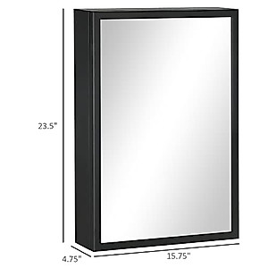 kleankin Wall-Mounted Medicine Cabinet with Mirror, Stainless Steel Bathroom Mirror Cabinet Wall Mounted with Storage Shelves for Living Room and Laundry Room, Black