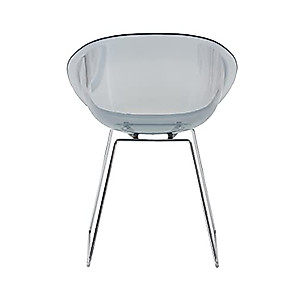 Acrylic Dining Chairs Set of 2, Transparent Shell and Metal Legs Plastic Side Chairs for Kitchen and Dining Room, Living Room (Grey)