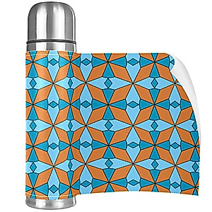 Stainless Steel Leather Vacuum Insulated Mug Geometry Thermos Water Bottle for Hot and Cold Drinks Kids Adults 16 Oz