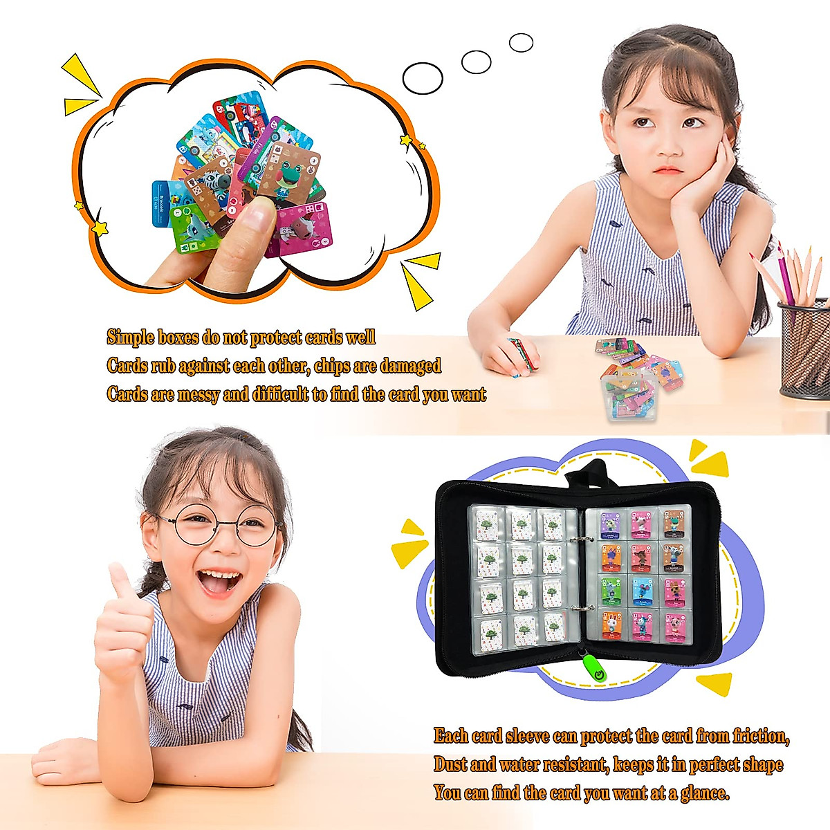 120 Pockets Extra Expansion Binder Sleeves for Animal Crossing Mini Cards Binder, ACNH NFC Tag Game Mini Cards Binder Sleeves 10 Packs