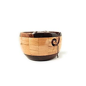 PrimeArt Steam beech Crafted Wooden Yarn Ball Storage Bowl with Spiral Yarn Dispenser & Decorative Rings Knitting Crochet Accessories 7X4