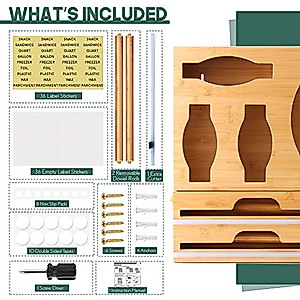 TRENDYYA 6in1 Ziplock Bag Organizer for Drawer and Wall, Baggie Organizer for Drawer & Foil and Plastic Wrap Organizer For Gallon,Quart,Snack,Sandwich Bag & Wrap Rolls of 12.5"