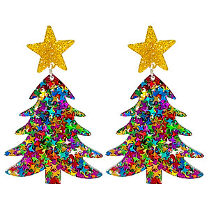 Christmas Tree Earrings for Women Acrylic Christmas Holiday Earrings Christmas Gifts (A-COLOR, Resin)