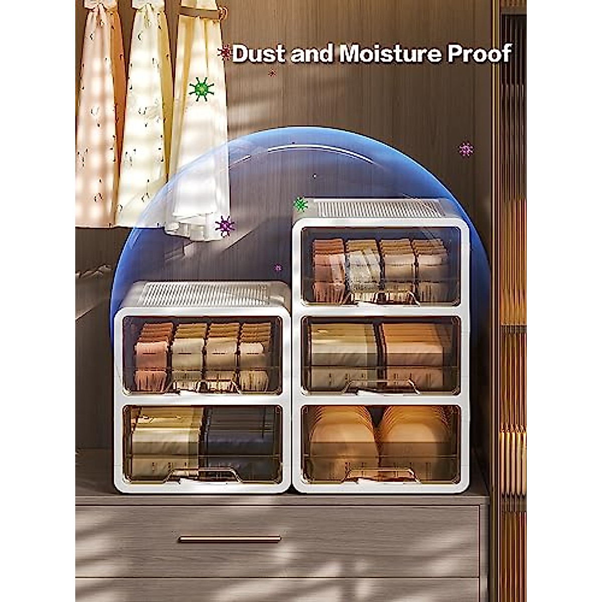 Socks Underwear Bra Drawer Organizer Divider, 1+10+15 Cell Closet Organizer for Clothing, Stackable Plastic Bins, Dresser Organizer Bins for Bedroom Organization, Folding Storage Boxes Set(3 in 1)