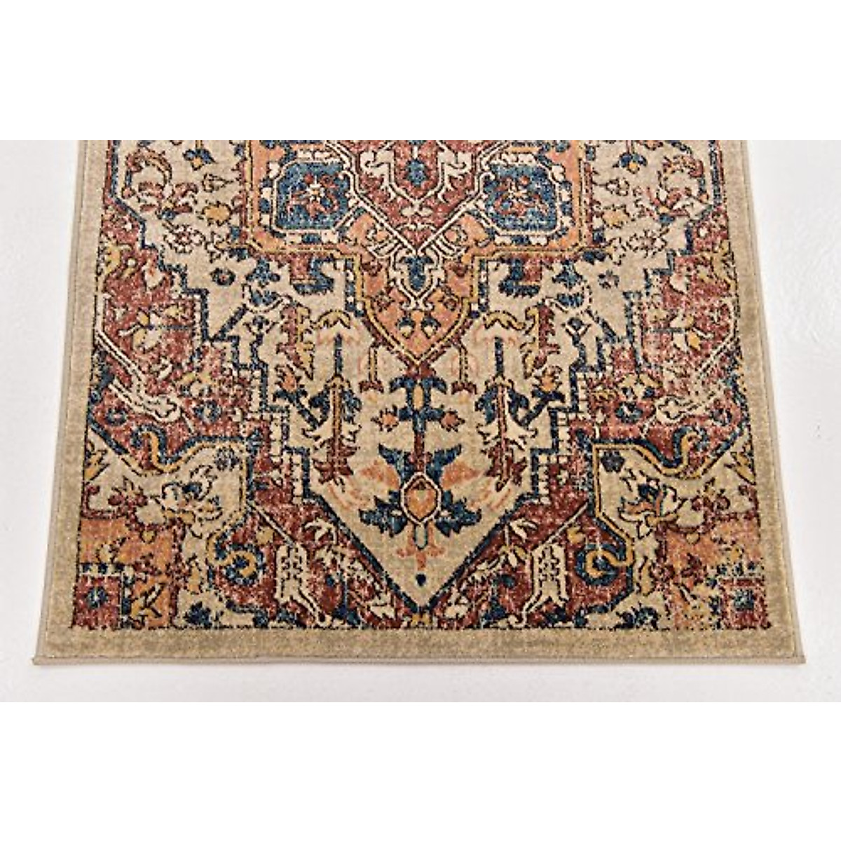 Unique Loom Oslo Collection Distressed Botanical Medallion Beige Runner Rug (3' x 13')