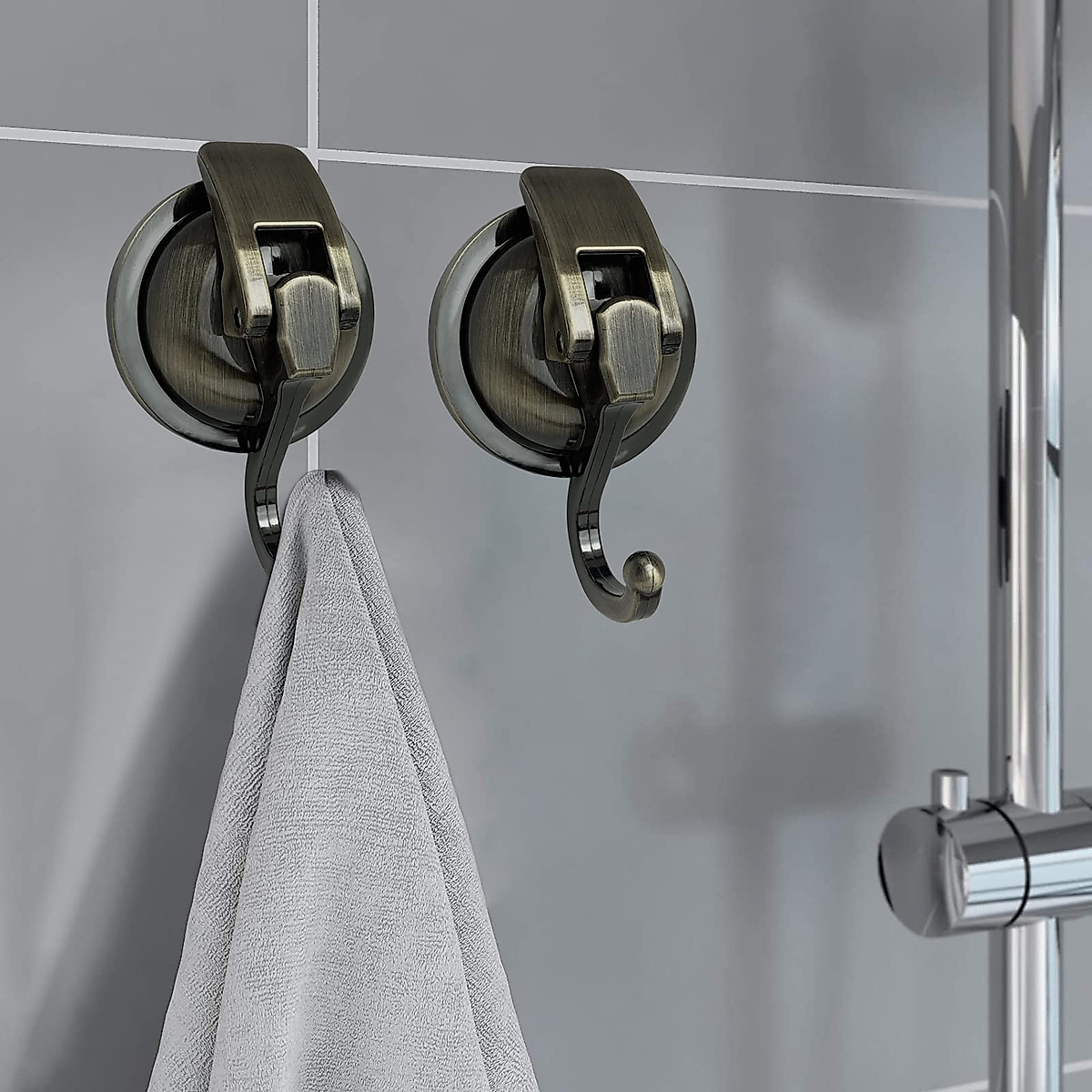 YSSILADI Suction Cup Hooks Heavy Duty Vacuum Suction Shower Hooks Glass Suction Cup Hooks Bathroom Robe Hooks Reusable, No Hole Punched, for Garland Decoration (Bronze, 4 Pack)