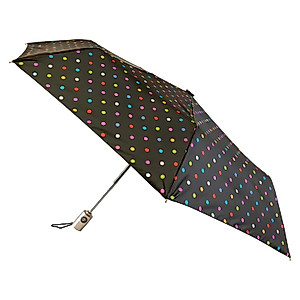 Totes NeverWet technology, Auto Open Auto Close, Colorful dots on Black 43" arc Umbrella,, Medium