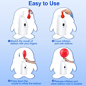 Balloon Pump Electric, Cadrim Electric Portable Balloon Pump with Nozzle and Balloon Knotter, Penguin Shaped Portable Balloon Pump Inflator for Party/Wedding/Christmas/Birthday/Ceremony