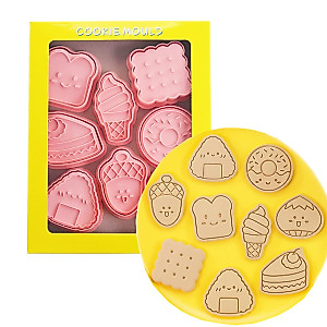 8 Pieces Cute Icecream Cookie Moulds For Baking Cookie Press Donut Cookie Mould Set Kitchen Tools Plastic Cookie Stamps (Donut)