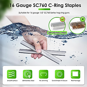 SC760 16 Gauge 1/2-Inch Crown 304 Stainless Steel C Ring Staples 18,000 PCS/Box for SC760/C-760 Series Hog Ring Gun C Ring Tool