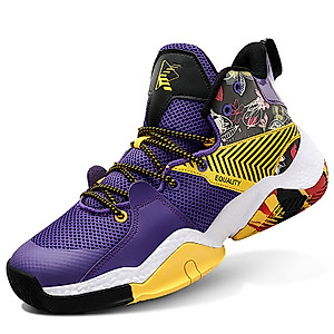 ASHION Mens Basketball Shoes Anti Slip Basketball Sneakers Lightweight Breathable Outdoor Cushioning Workout Sports Shoes Purple 10