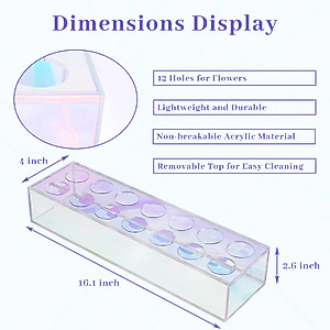 LOYWREE 2 Pcs Iridescent Acrylic Modern Vase 32.2 Inches Rectangular Floral Centerpiece for Dining Table Low Laying Unique Flower Vases for Home Decor or Weddings(Flowers not Included)
