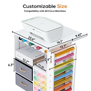 CRAFTEASE Rolling Craft Cart and Storage Table Compatible with Craft Machines Foldable Craft Cabinets w/USB Ports & Outlets Vinyl Roll Holder Craft Accessories Organizer Workstation for Craft Room