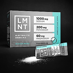 LMNT Keto Electrolyte Powder Packets | Paleo Hydration Powder | No Sugar, No Artificial Ingredients | Raw Unflavored | 30 Stick Packs