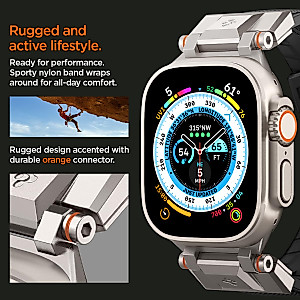 Spigen DuraPro Armor Designed for Apple Watch Band for Apple Watch Ultra2/Apple Watch Ultra 49mm, Series 9/8/SE2/7/6/SE/5/4/3/2/1 45mm/44mm/42mm Durable Metal Connector Band - Fabric Black