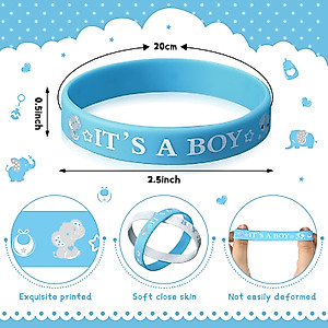 Zomiboo 36 Pieces Baby Shower Rubber Bracelets, It's a Boy It's a Girl Wristbands Elephant Baby Shower Decorations for Boy Girl Baby Shower Party Favor Gender Reveal Party Supplies (Boy Style)