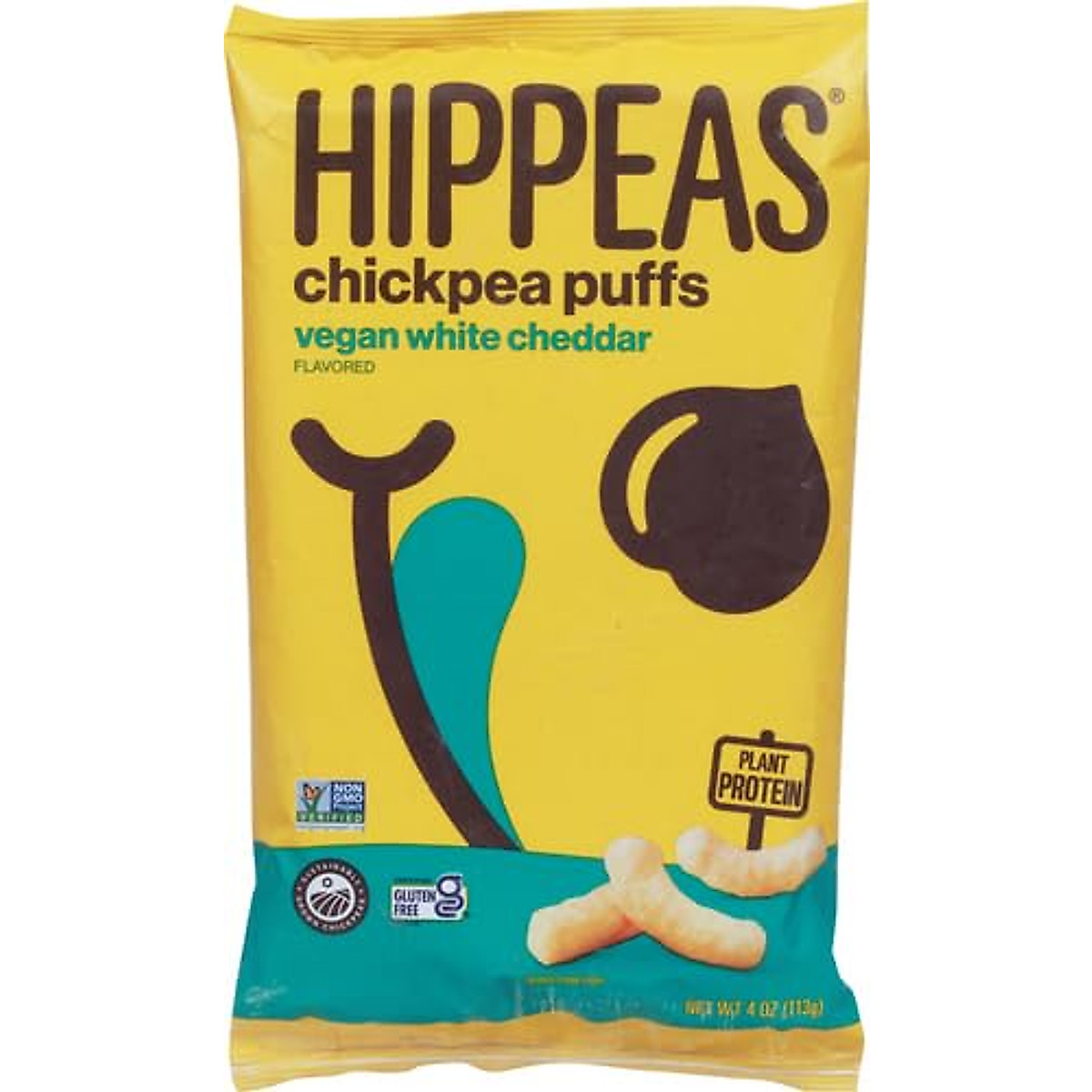 Hippeas Organic Chickpea Puffs, Vegan White Cheddar, 4 Ounce (Pack of 1), 4g Protein, 3g Fiber, Vegan, Gluten-Free, Crunchy, Plant Protein Snacks
