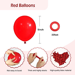 FOTIOMRG 120pcs 5 inch Red Balloons, Small Red Latex Party Balloons Helium Quality for Birthday Graduation Baby Shower Valentines Christmas Wedding Party Decorations (with Red Ribbon)