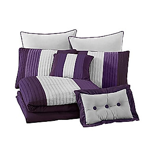 Chezmoi Collection Loft 8-Piece Luxury Striped Comforter Set (Queen, Purple/Gray/Lavender)