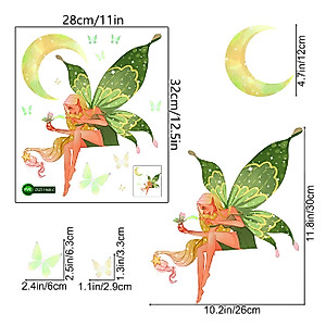 Glow in The Dark Butterfly Fairy Wall Sticker Luminous Moon Butterflys Wall Decals Cartoon Flower Fairy Princess Wall Stickers for Girls Bedroom Nursery Living Room Classroom Ceiling Decor Kids Gift