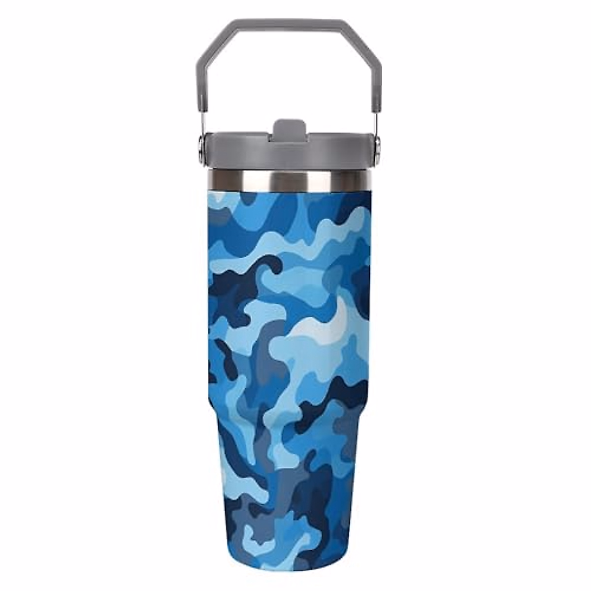 WITHSBKK 30oz Car Cup Blue Camouflage Pattern Printed with Portable, Stainless Steel Travel Mug, Vacuum Insulated Tumbler And Straw, Leakproof for Car & Outdoor, UV Printed Design