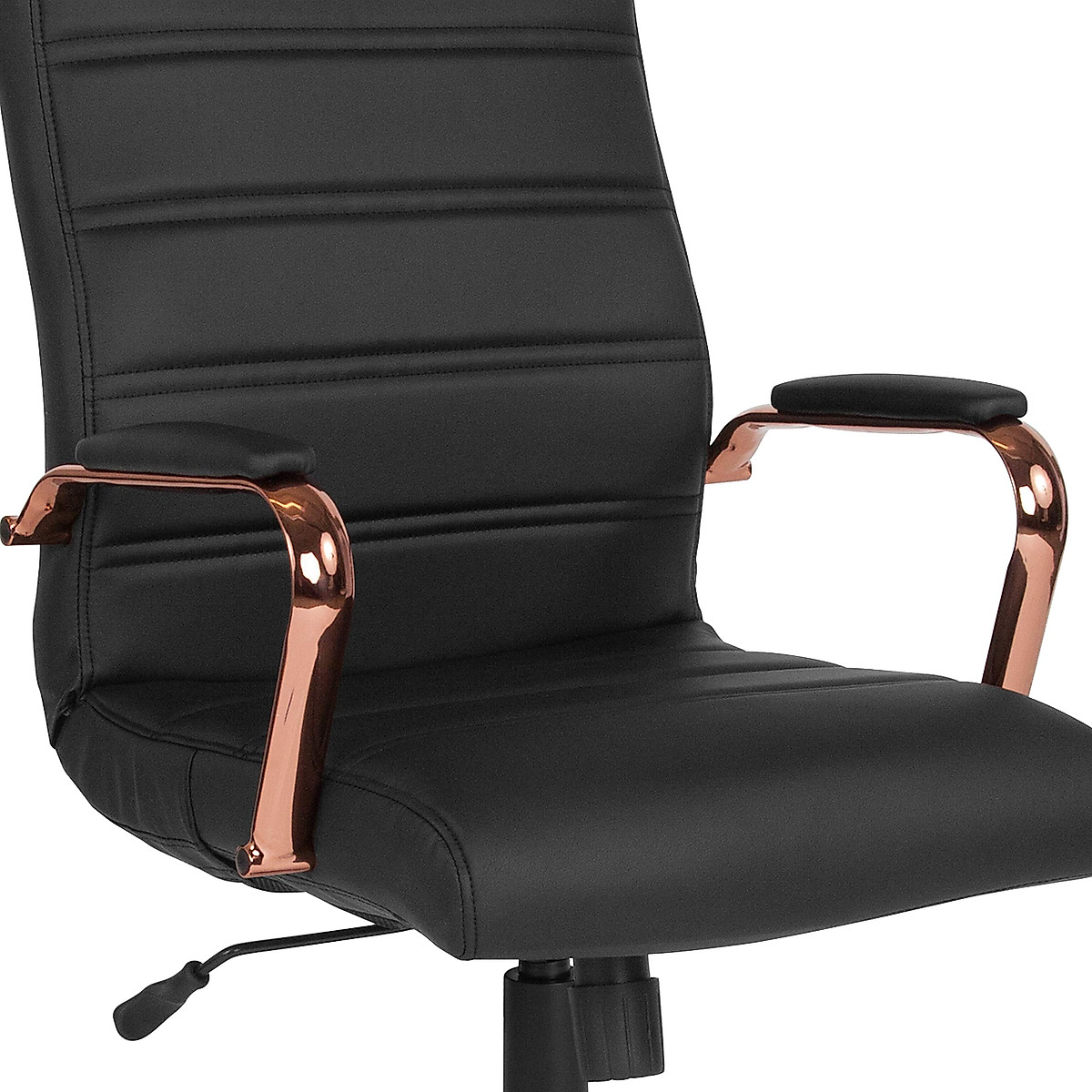 BizChair High Back Desk Chair - Black LeatherSoft Executive Swivel Office Chair with Rose Gold Frame - Swivel Arm Chair