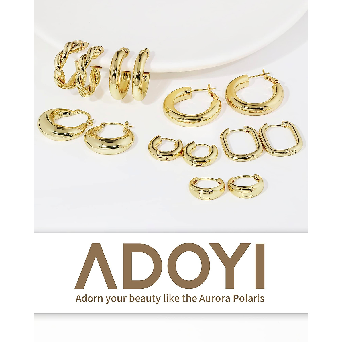 Adoyi 7 Pairs Gold Hoop Earrings Set for Women 14K Gold Plated Chunky Twisted Gold Hoops Set Hypoallergenic Small Big Large Huggie Hoop Earrings Pack for Women Gift Lightweight ball earrings