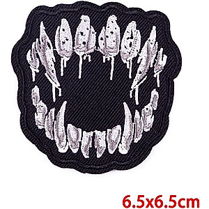 Punk Skull Embroidery Patch Vampire Teeth & Mouth Black Cartoon Embroidered Iron On Patch Sexy Vampire Lips Sticker Craft Fabric Accessory Sewing Jacket Polo T-Shirt Hat Bag Clothing Accessories