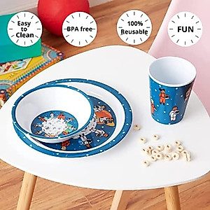 Colorfull Plates 3 Piece Kids Dinnerware Set, Space Themed, BPA-Free Melamine, Multicolor, Toddler Feeding Set