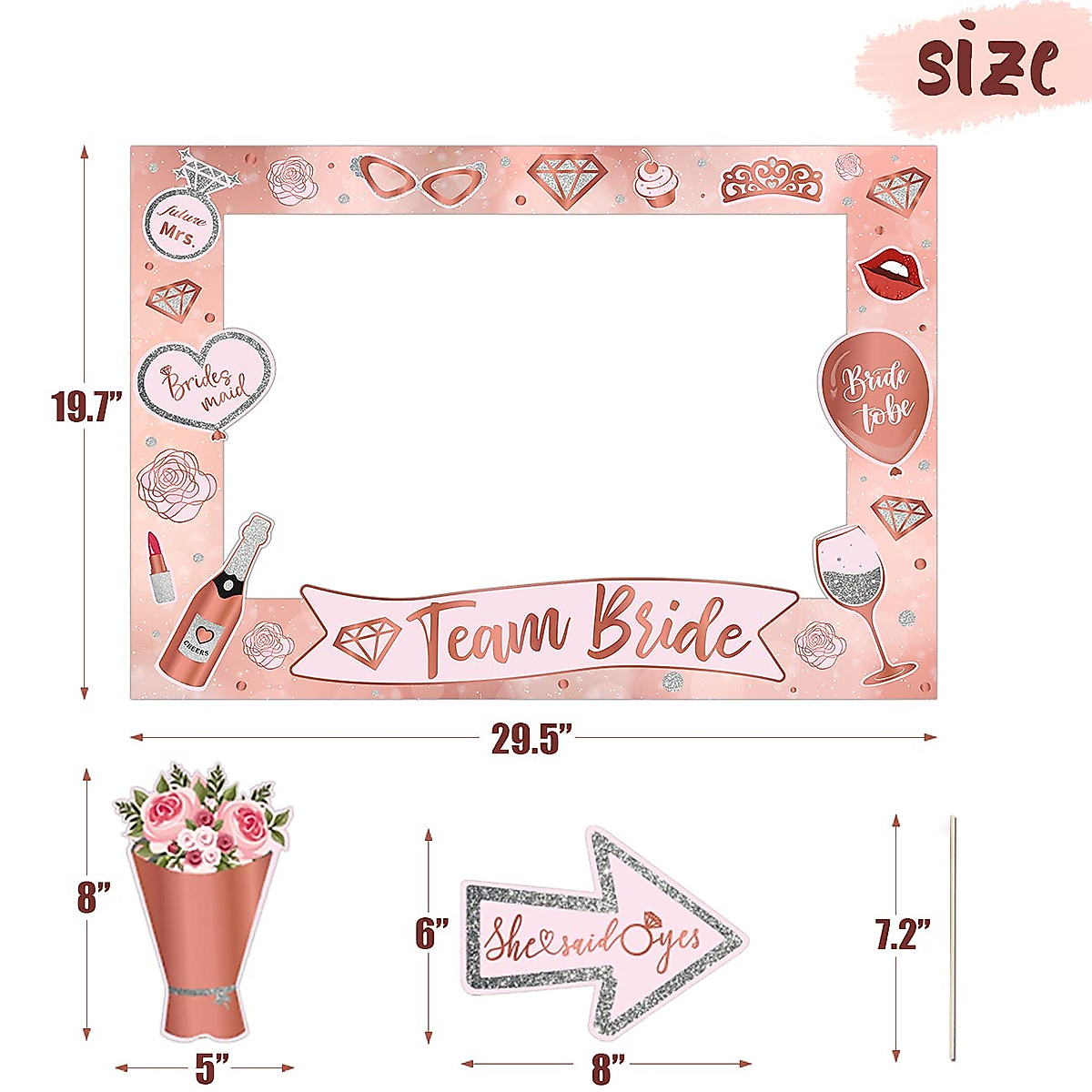 Bridal Shower Decorations Bride to Be Photo Booth Props Rose Gold Team Bride Photo Frame and Wedding Photo Booth Props Bachelorette Party Ideas Supplies for Women