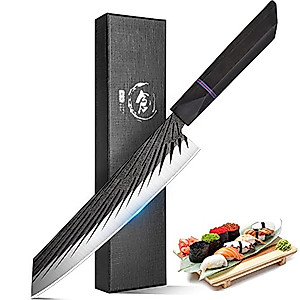 ROCOCO Kiritsuke Knife Hand Forged Sharp Chef Bunka Knives Professional Multipurpose Meat Vegetable Cleaver for Home Kitchen BBQ 7.8" Birthday Thanksgiving Christmas Gift