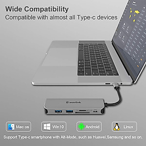 Wavlink USB C Hub, USB C to HDMI 4K@30Hz Adapter with 2 USB3.0 Ports, 65W PD Charging, SD/TF Card Reader, Type-C Mini Dock for iPad Pro/MacBook Pro 2016+/MacBook Air 2018+ and Type C Devices