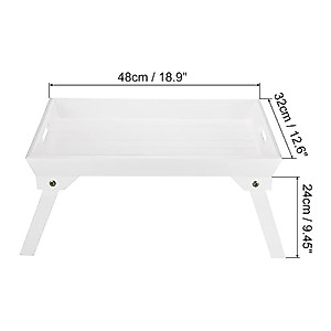 PATIKIL 48x32x24cm Breakfast Tray Table, Bed Trays with Folding Legs Portable Wooden Serving Platter Laptop Snack Desk for Eating, White