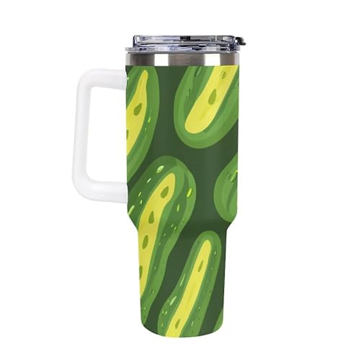 Abstract Cucumbers Pickles 40oz Water Bottle Double Wall Insulated Tumbler with Handle Leakproof Travel Mug White-style